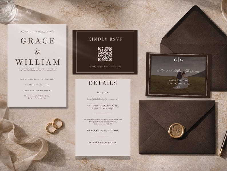 Editable Formal Wedding Invitation Suite | Classic Minimal Wedding ...