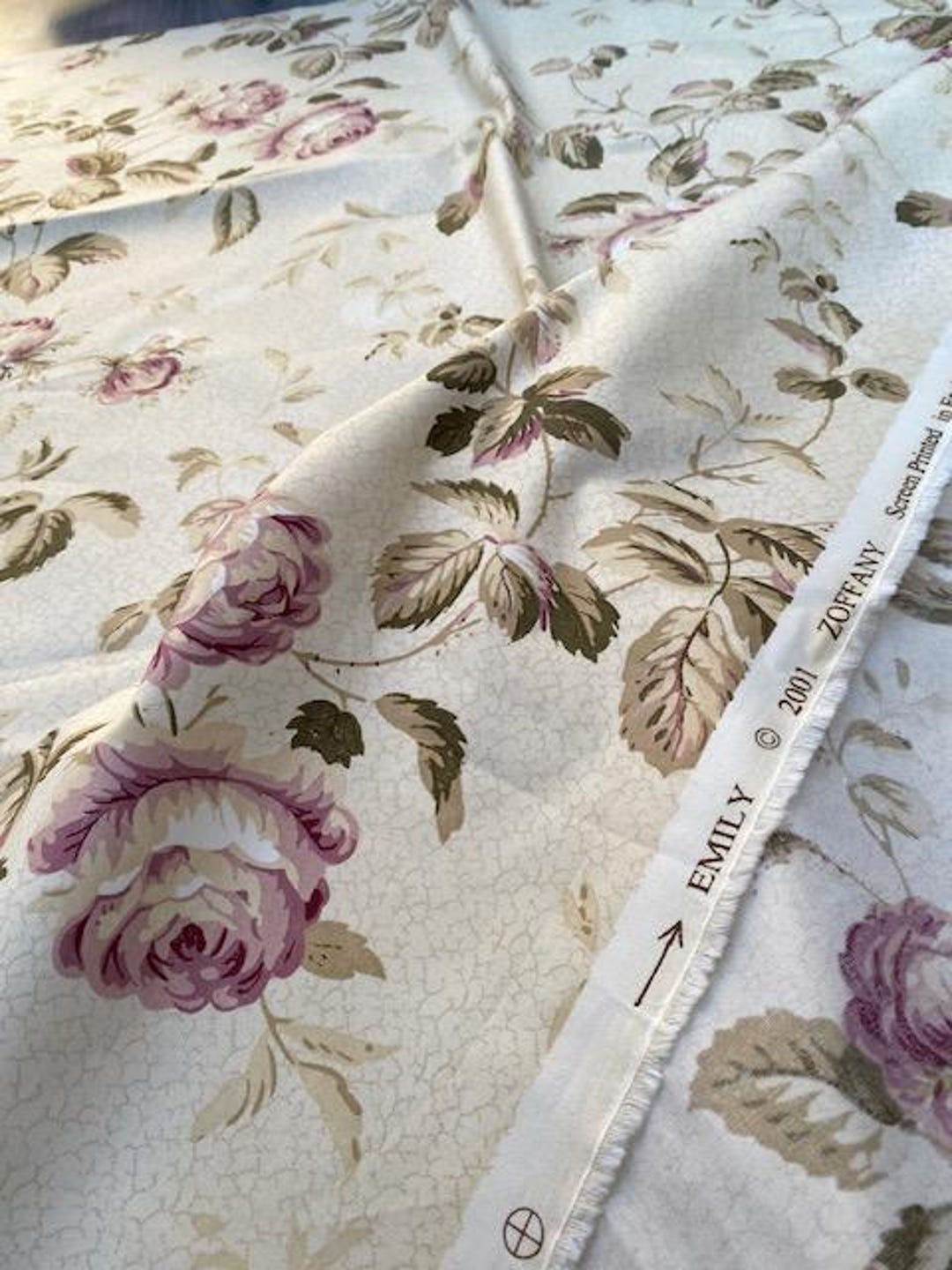 Vintage Zoffany Emily Old Fashioned Rose Print Cotton Fabric Made in ...