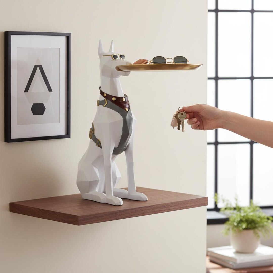 Resin Doberman Tray Statue Dog Decor Storage Organizer Home Desk Accent ...