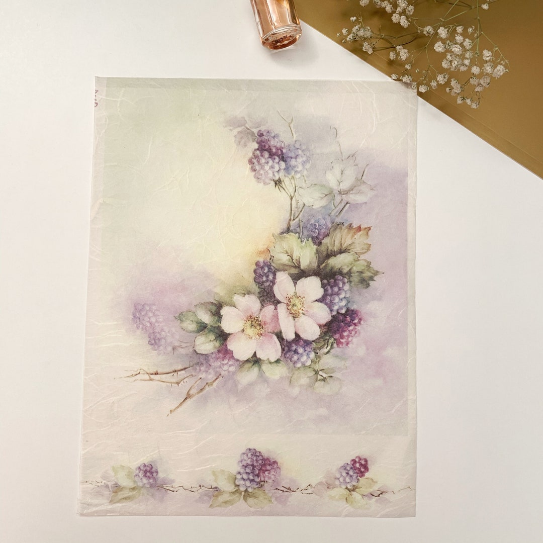 Vintage Flowers and Grapes Rice Paper White and Purple Hues 2 Designs ...