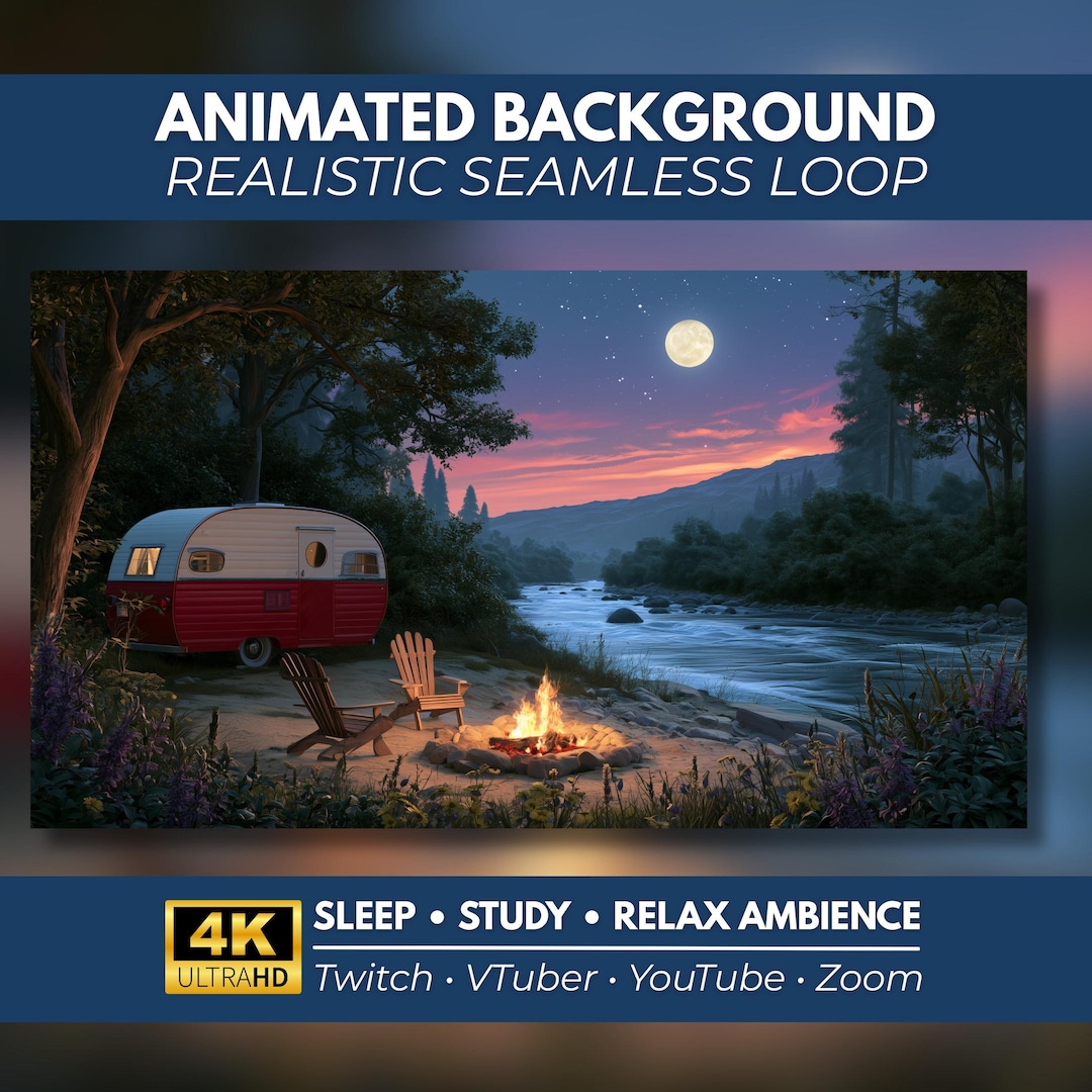Animated Background Cozy River Camp Sunset, 4K Seamless Loop Relax ...