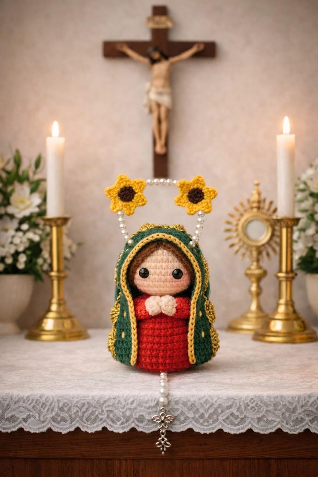 Handmade Crochet Virgin Mary Doll With Rosary – Catholic Religious Gift ...
