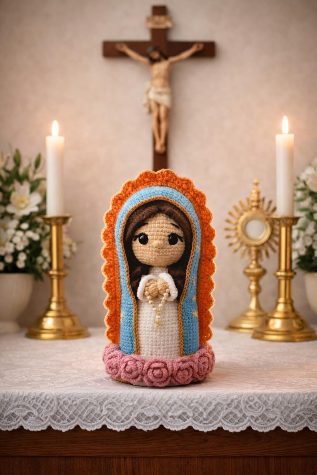 Handmade Crochet Virgin Mary Doll With Rosary – Catholic Religious Gift ...