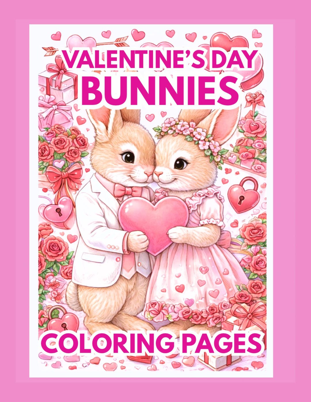 Valentine’s Day Bunnies Coloring Pages | Printable Bunny Coloring Book ...