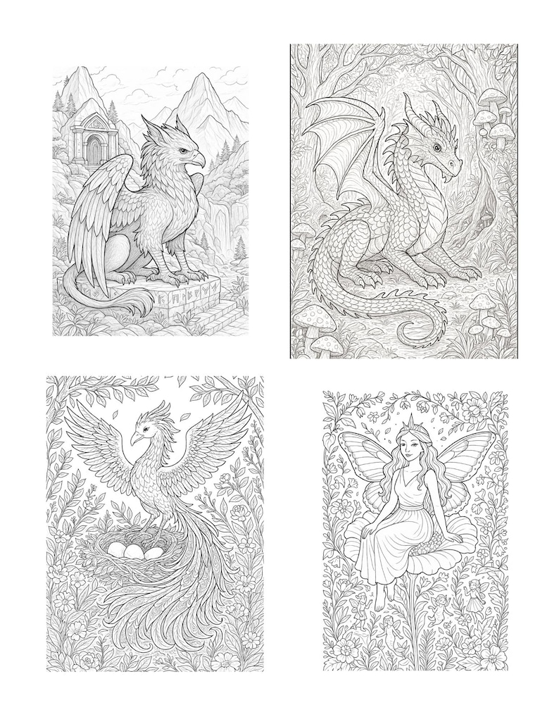 Mythical and Fantasy Creatures Coloring Pages | Printable Coloring Book ...