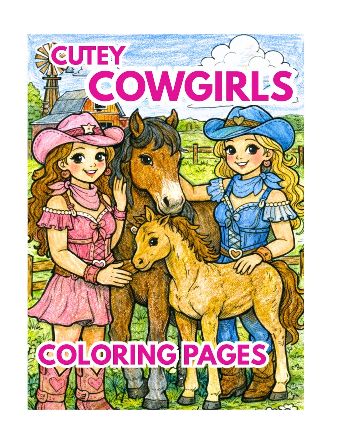 Cutey Cowgirls Coloring Pages | Printable Cowgirl Coloring Book | Kids ...