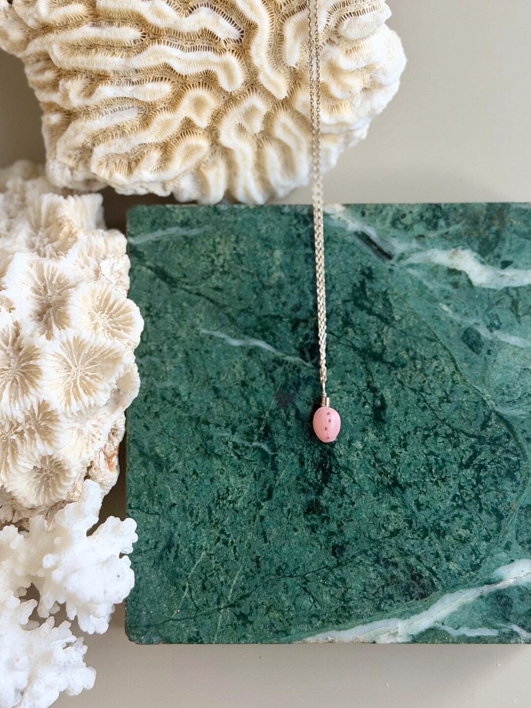 Real Pink Cowrie Brown Dots Shell Necklace, Ocean Beach Necklace, 14k ...