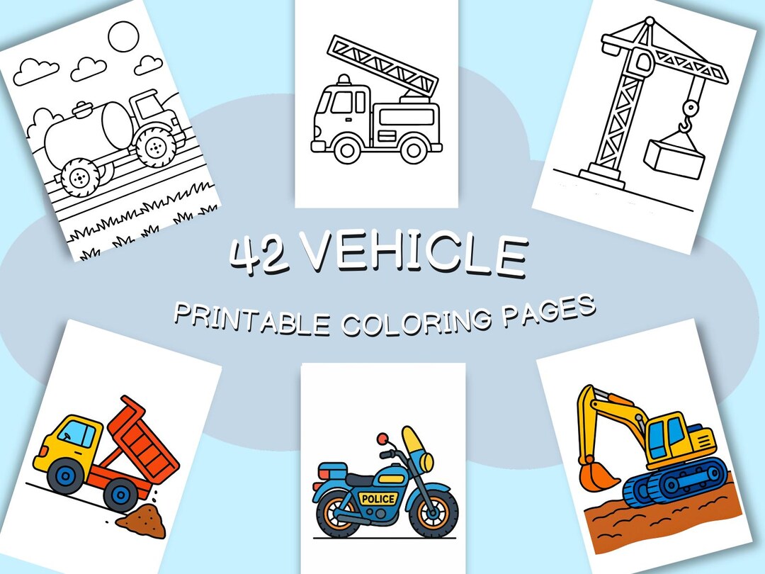 Vehicle Coloring Pages for Kids – 42 Pages PDF Instant Download Color ...