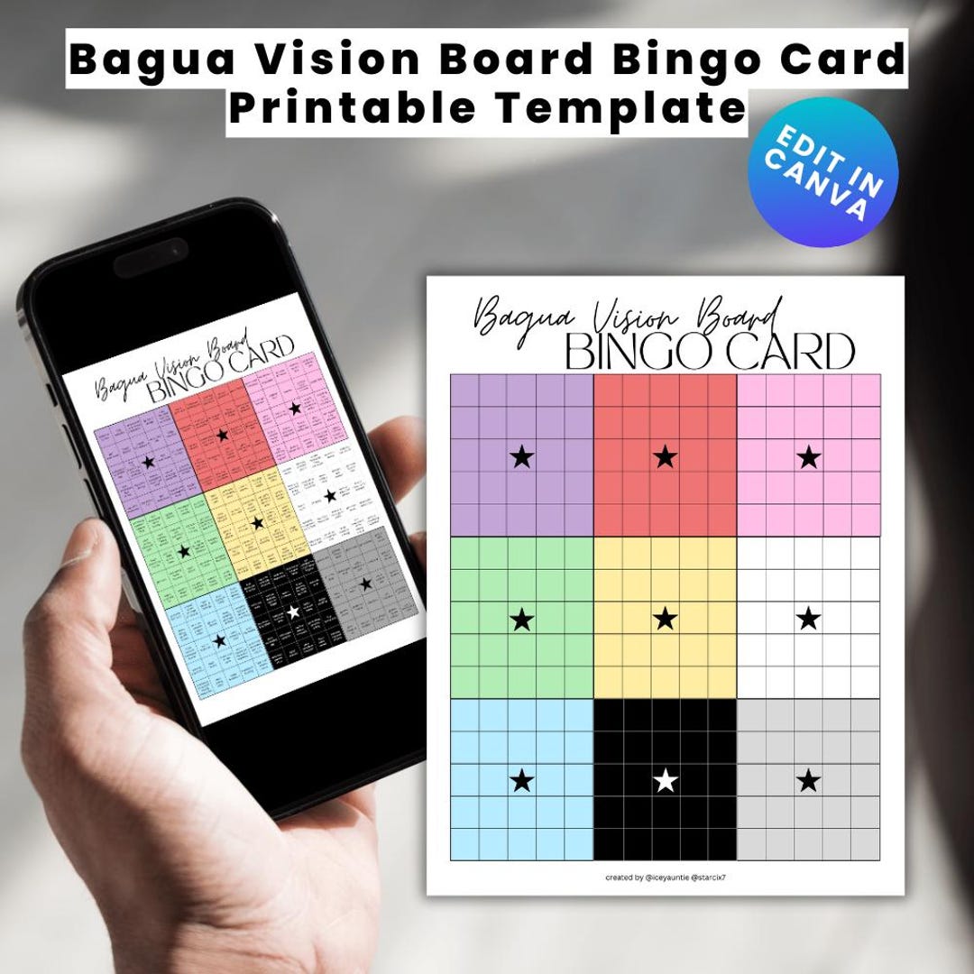 Feng Shui Bagua Vision Board Bingo Template | Manifestation Printable ...