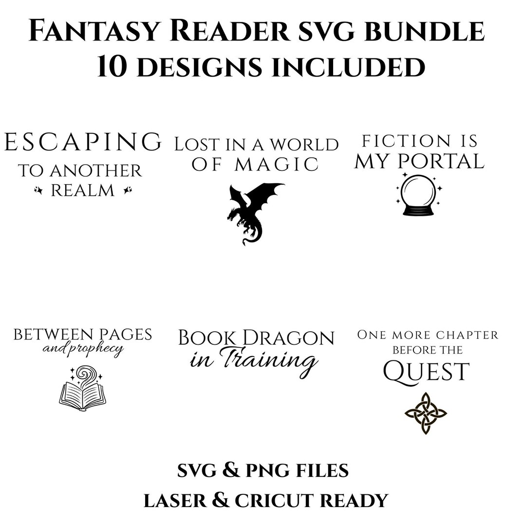 Fantasy Reader SVG Bundle | Dragon and Magic Book Quotes | Romantasy ...