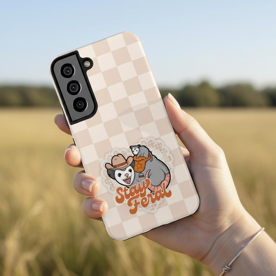 Stay Feral Cowboy Possum Phone Case | Checkered Possum Protective Case ...