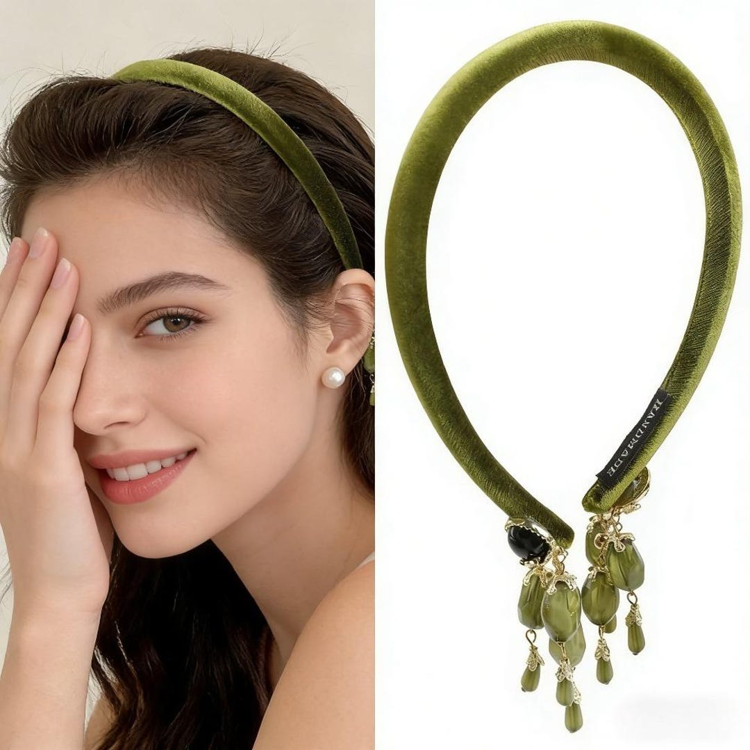 Retro Velvet Olive Green New Chinese Style Headband, a High-end ...