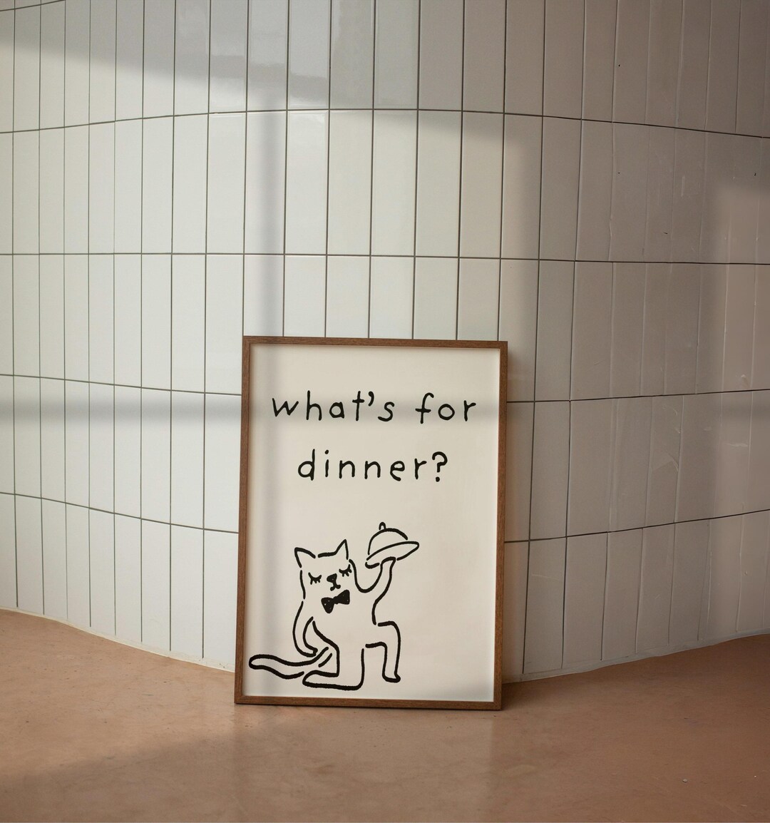 What's for Dinner Print | Funny Cat Wall Art Kitchen | Hand-drawn ...