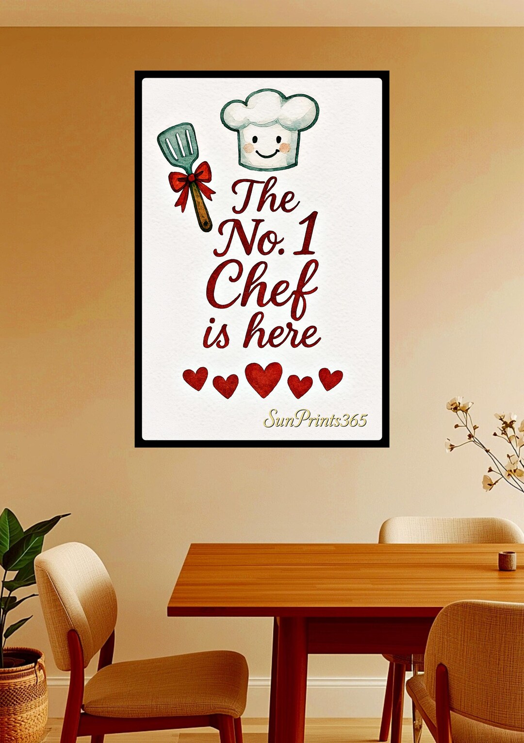 The No.1 Chef is Here Cute Watercolor Kitchen Quote Printable Wall Art ...