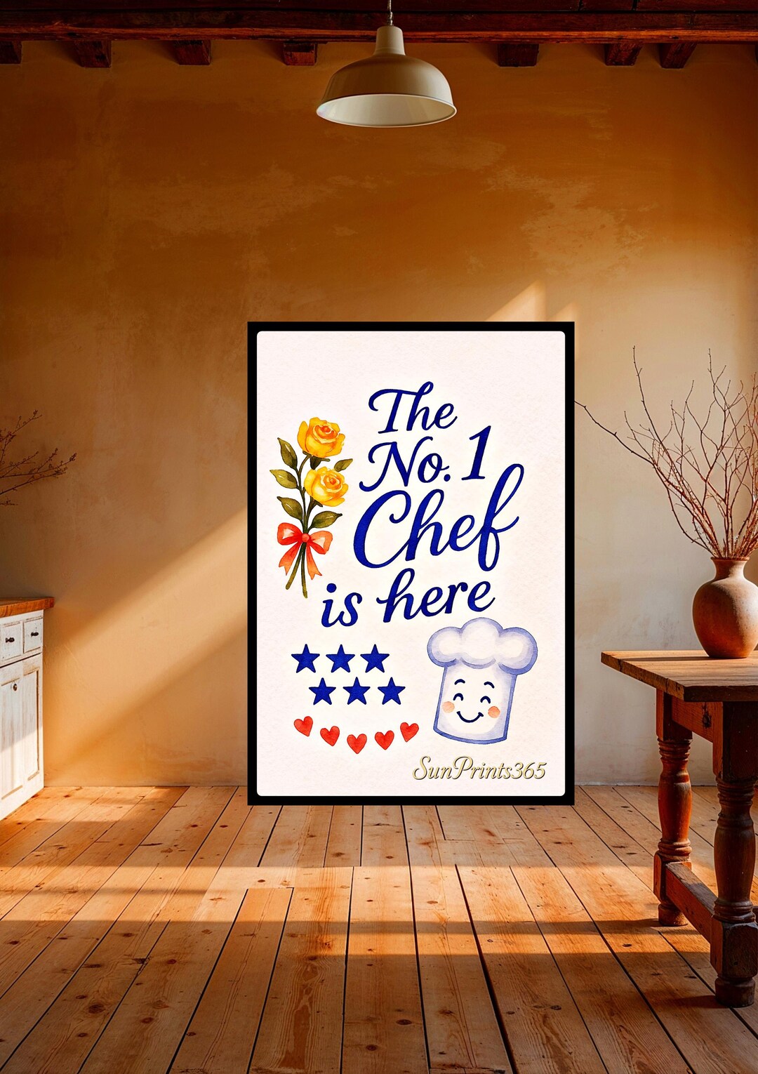 The No.1 Chef is Here Watercolor Kitchen Quote Wall Art Printable ...