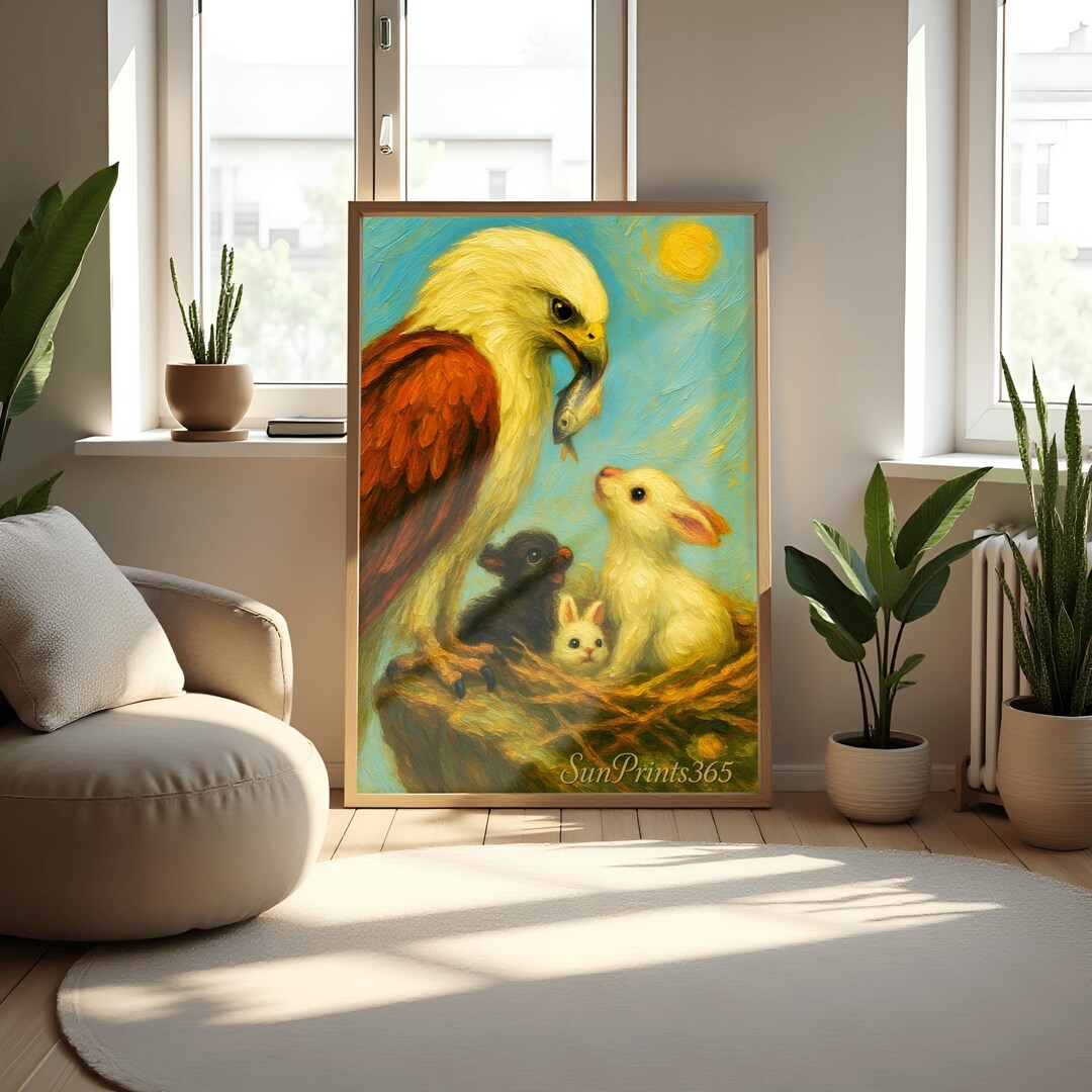 Eagle Wall Art Printable, Symbolic Animal Painting, Bird and Bunny ...