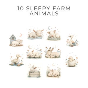Sleepy Farm Animal Clipart, Cute Baby Barn Animals PNG, Farmyard ...