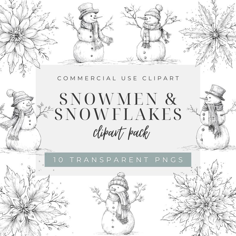 Snowman Clipart Set, Christmas Snowflakes PNG, Winter Holiday Coloring ...