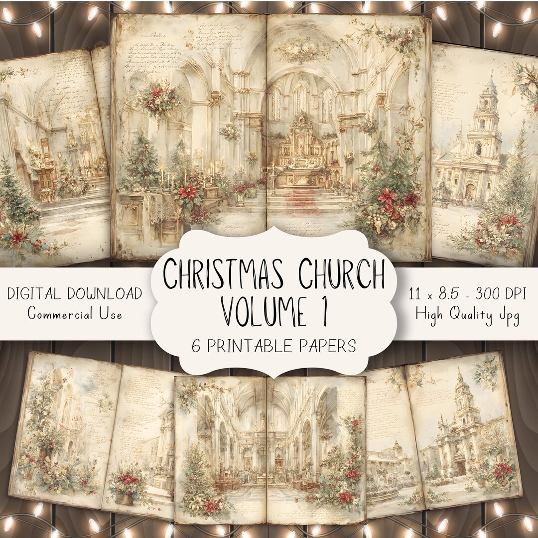 Christmas Church Junk Journal Pages, Vintage Printable Holiday Papers ...