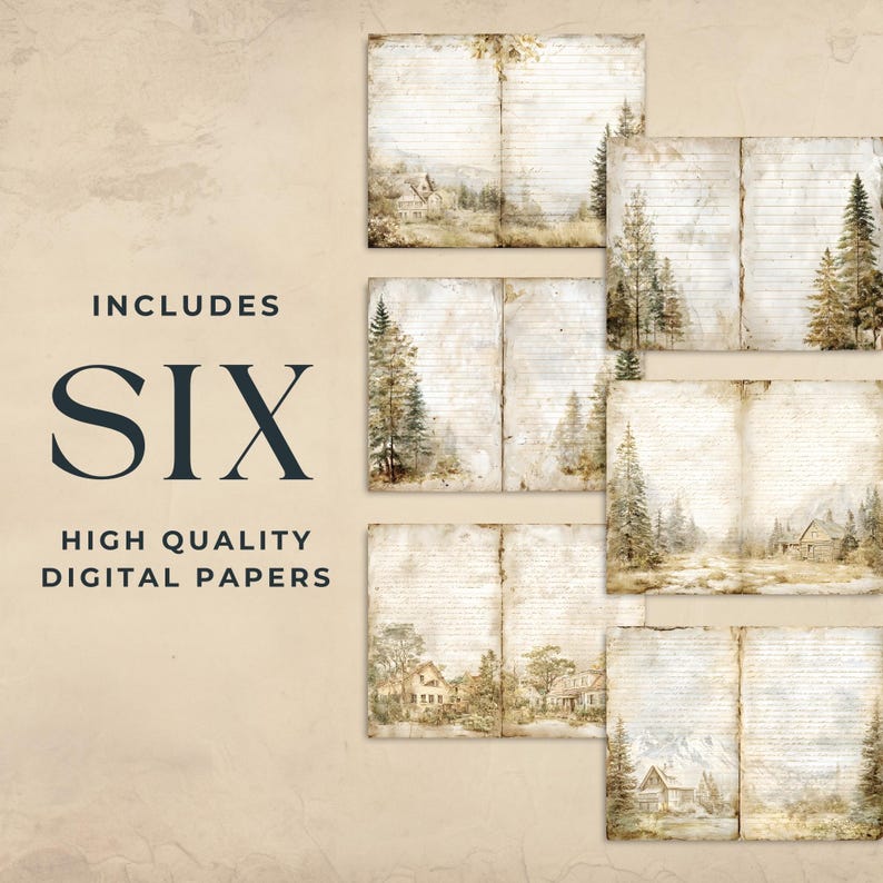 Forest Cabins Printable Journal Pages, Rustic Woodland Scrapbook Paper ...