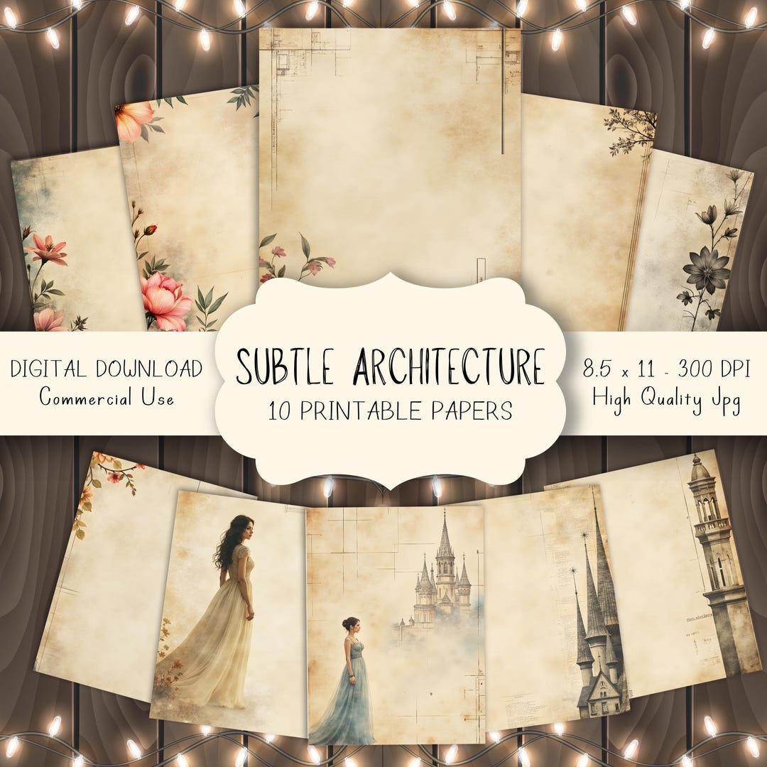 Subtle Architecture Printable Paper Pack, Vintage Castle & Floral ...