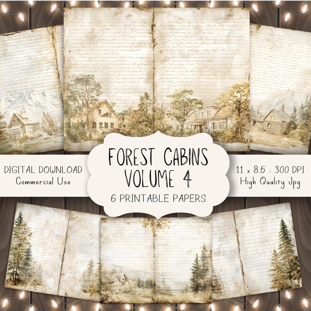 Forest Cabins Printable Journal Pages, Rustic Woodland Scrapbook Paper ...