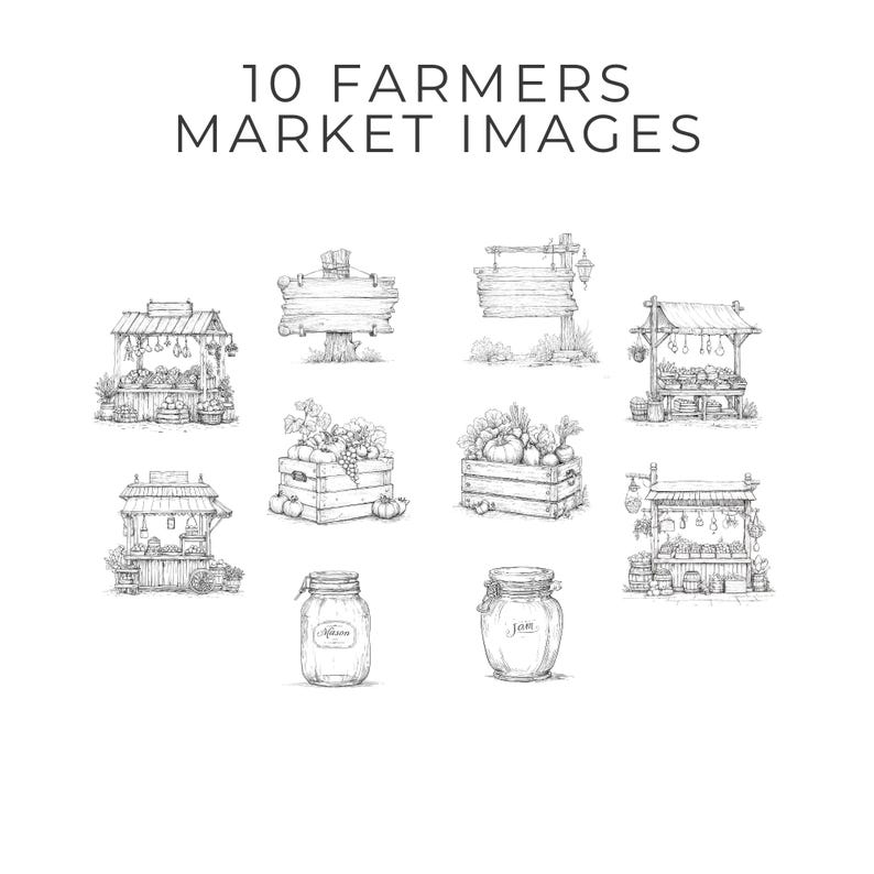 Farmers Market Clipart, Vintage Produce Stand PNG Set, Rustic Mason Jar ...