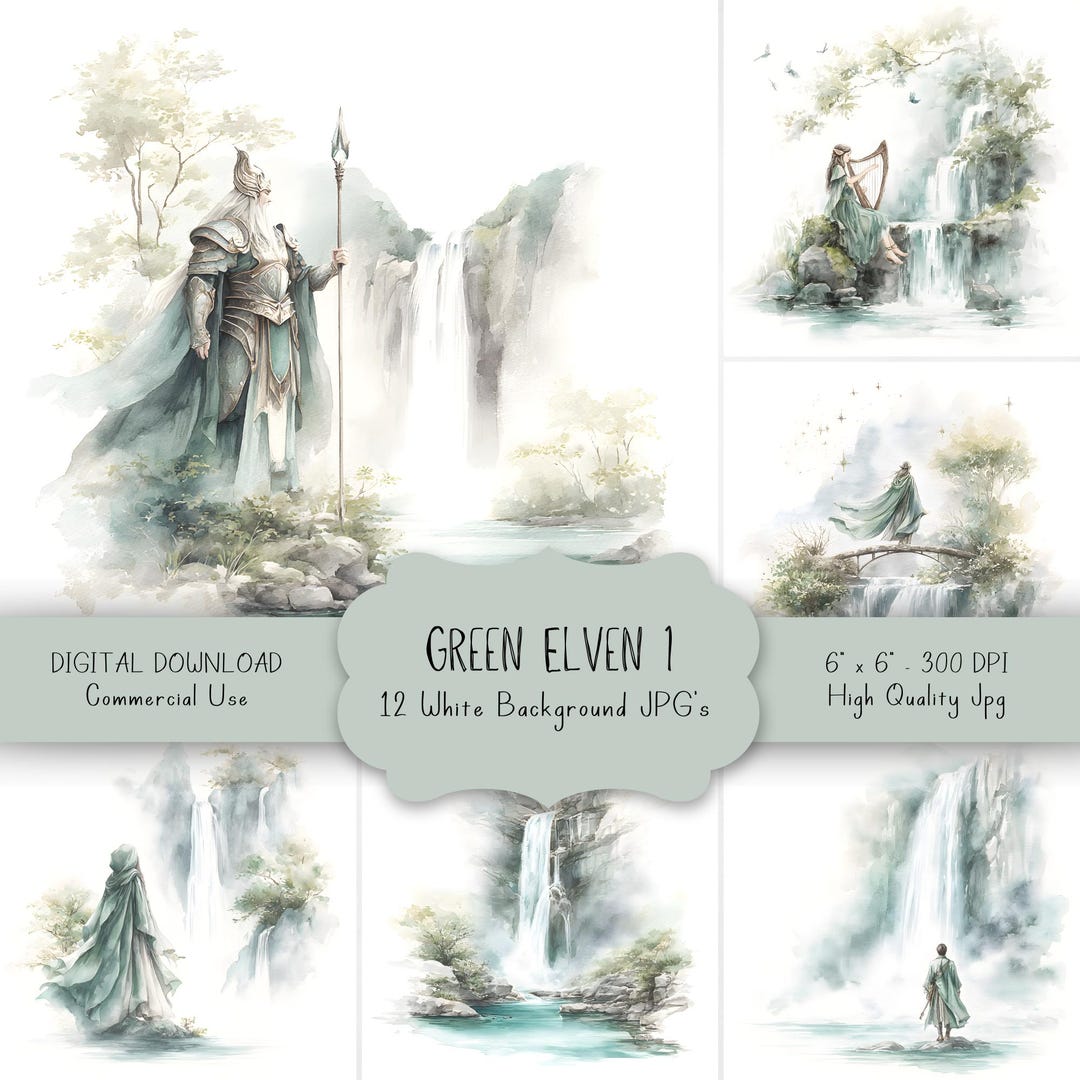 Green Elven Fantasy Waterfall Graphics, Mystic Elf Illustrations ...
