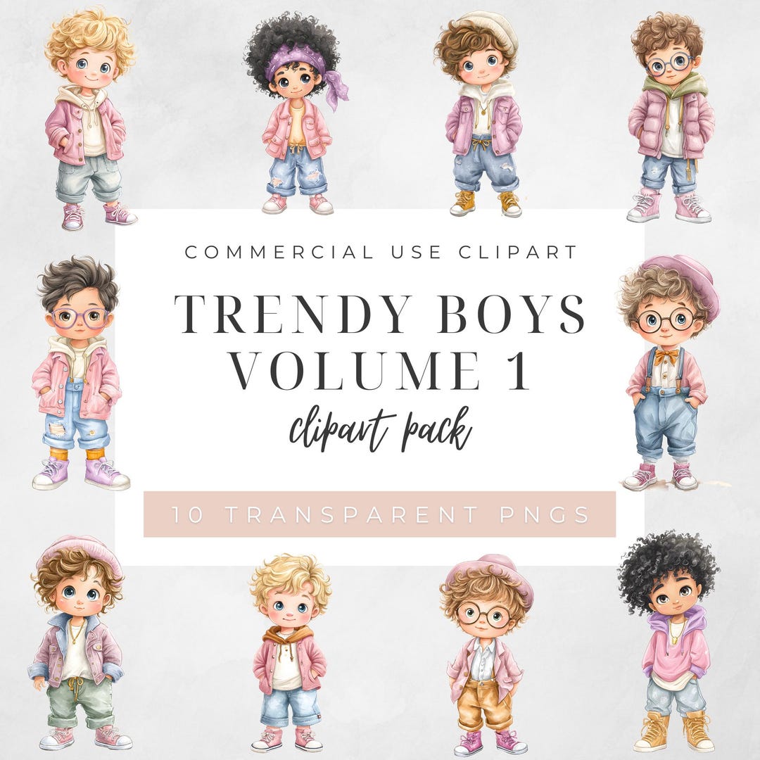 Trendy Boys Clipart Set, Cool Kids Fashion Illustration Pngs, Stylish ...