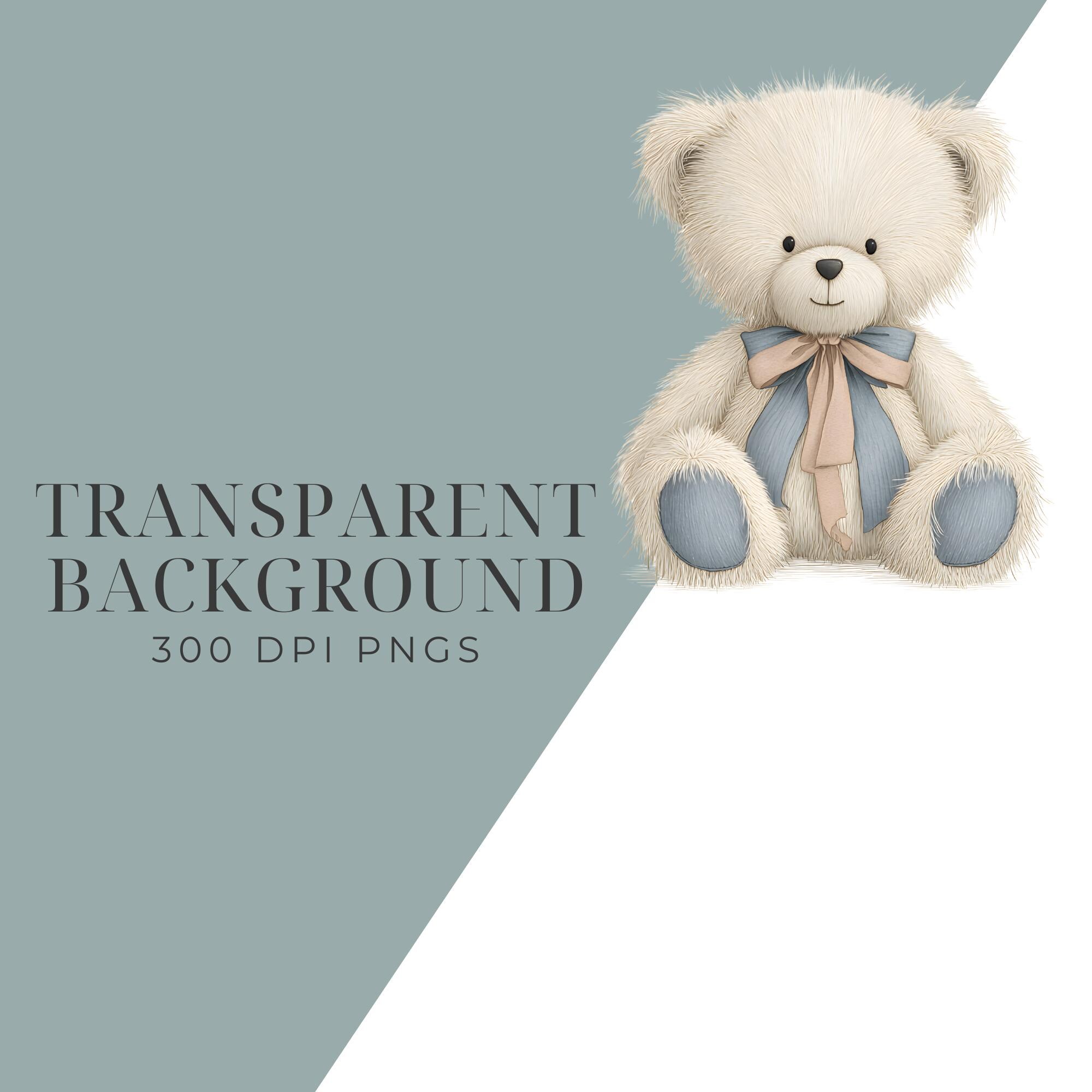 Cute Teddy Bears Clipart Pack, Adorable Bear PNG Set for Baby Shower ...