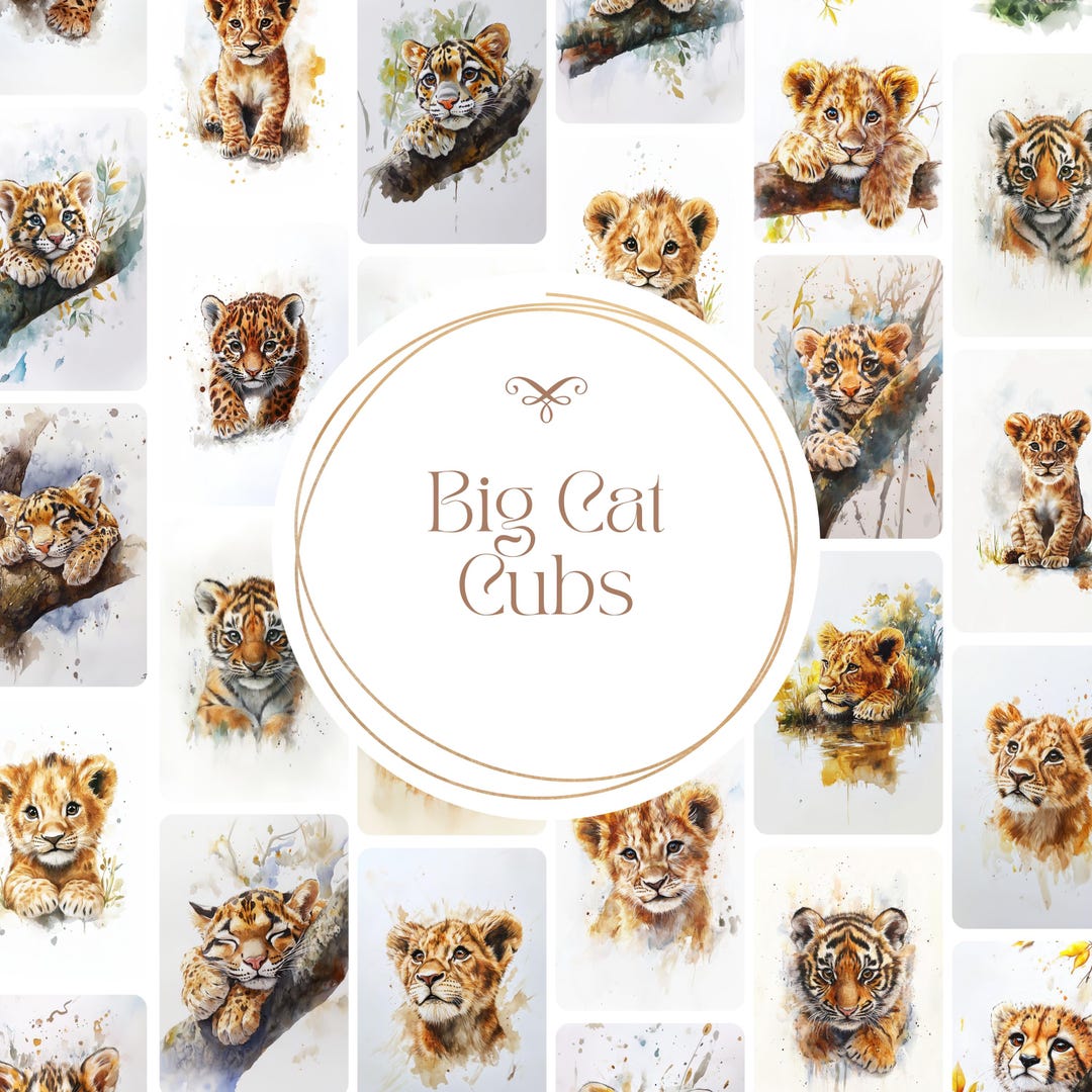 Big Cat Cubs Junk Journal Printables, Vintage Wildlife Ephemera Kit ...