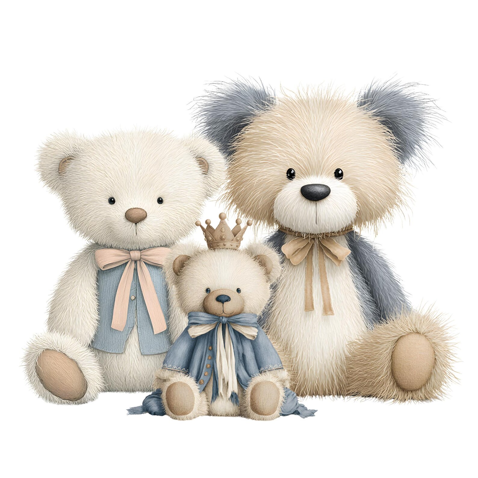 Cute Teddy Bears Clipart Pack, Adorable Bear PNG Set for Baby Shower ...