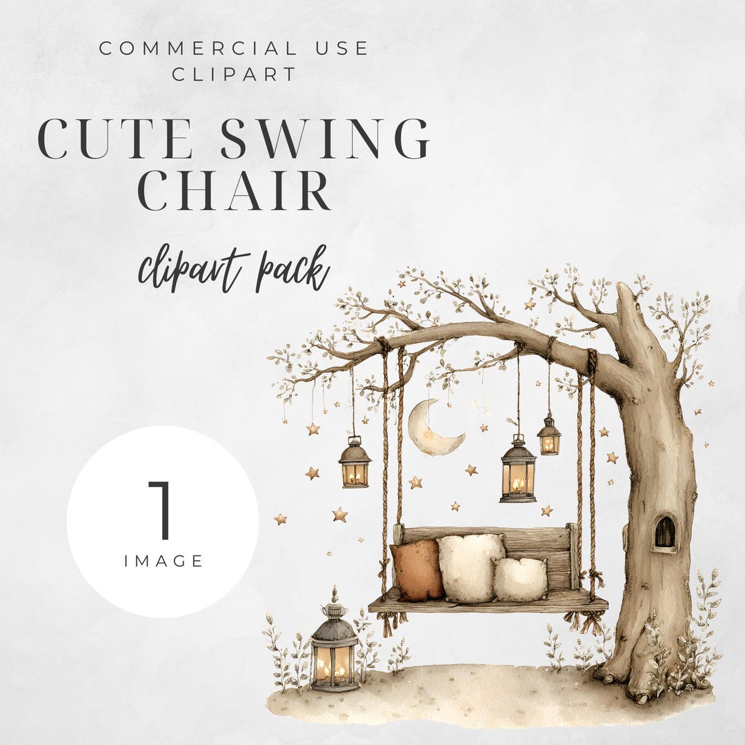 Cute Swing Chair Clipart, Cozy Tree Swing PNG Illustration, Rustic ...