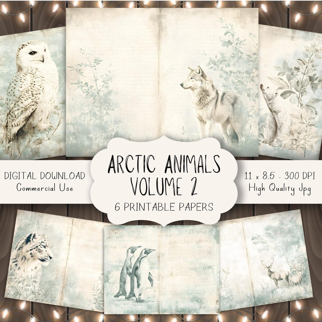 Arctic Animals Junk Journal Pages, Vintage Winter Wildlife Printables ...