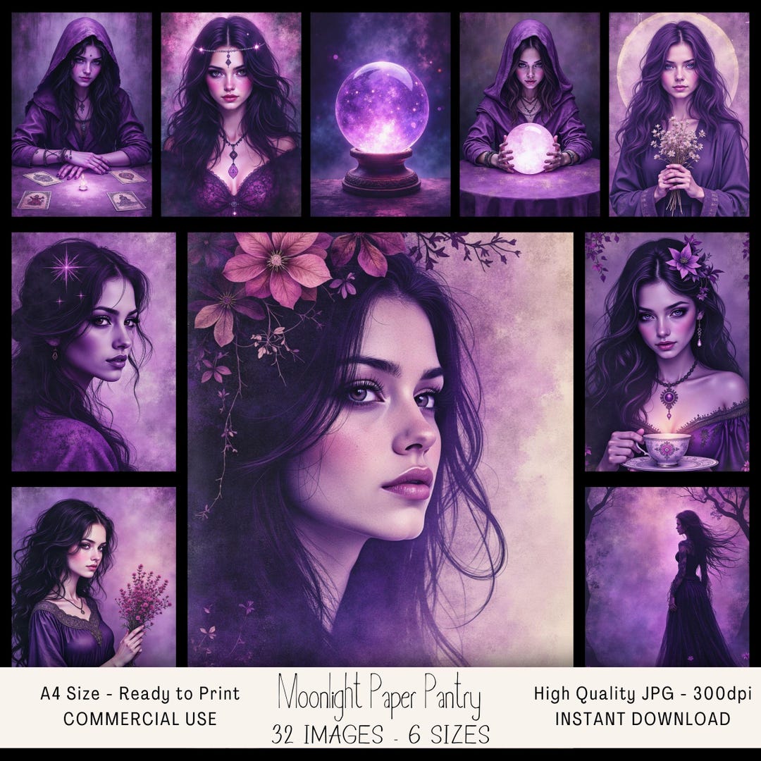 Purple Gypsy Crystal Ball Tarot Junk Journal Ephemera Printable Pages ...