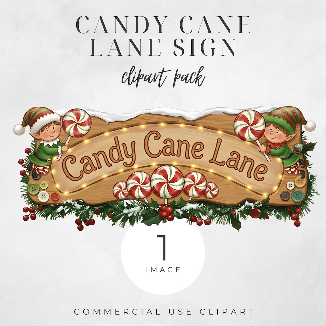 Candy Cane Lane Sign Clipart, Christmas Elf Candy Sign PNG, Festive ...