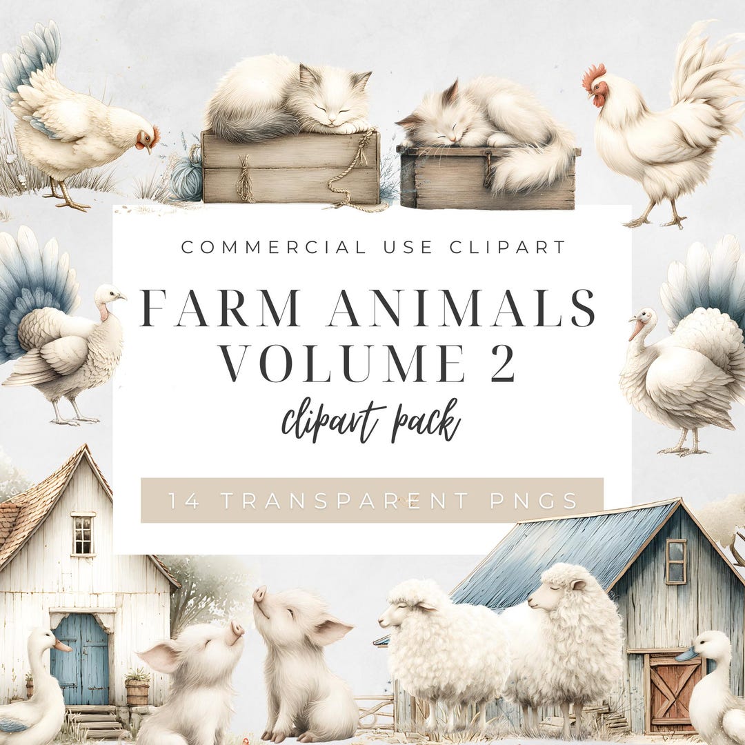 Cute Farm Animal Clipart Set, Rustic Barnyard Pngs, Neutral Farmhouse ...