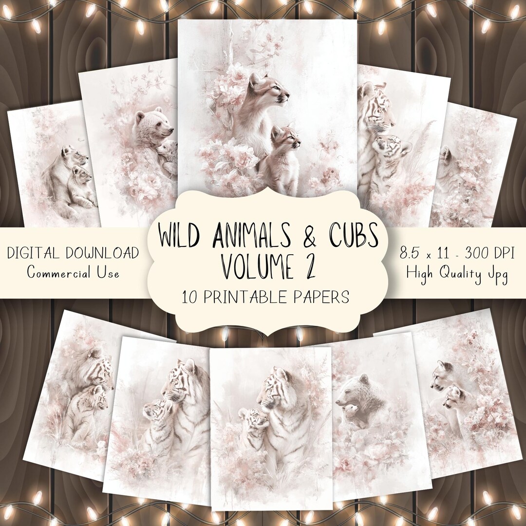 Wild Animals and Cubs Printable Papers, Mother and Baby Animal ...