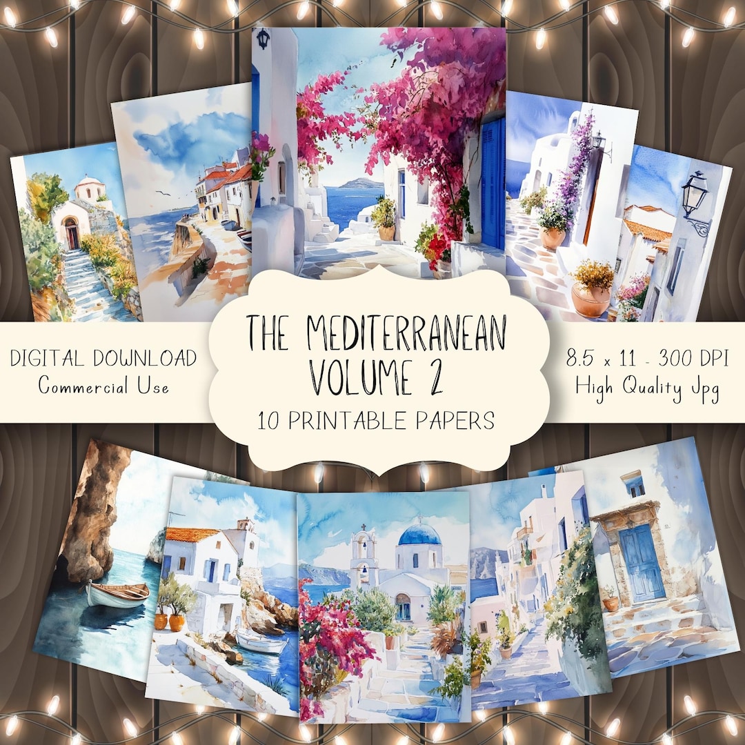 Mediterranean Printable Papers, Coastal Village Backgrounds, Greek ...