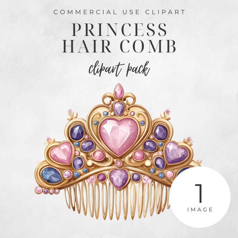 Princess Hair Comb Clipart, Watercolor Crown Illustration, Jeweled ...