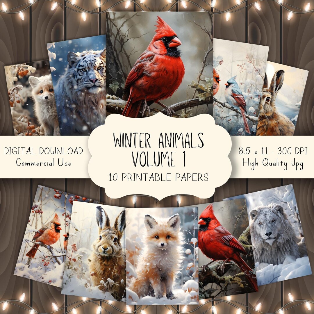Winter Wildlife Papers, Snow Animal Printable Journal Pages, Cozy ...
