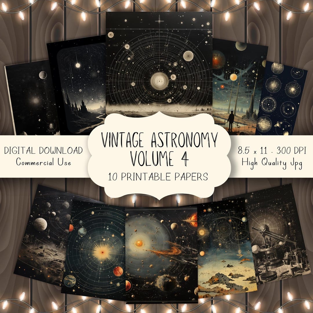 Vintage Astronomy Printable Papers, Celestial Planet & Telescope ...