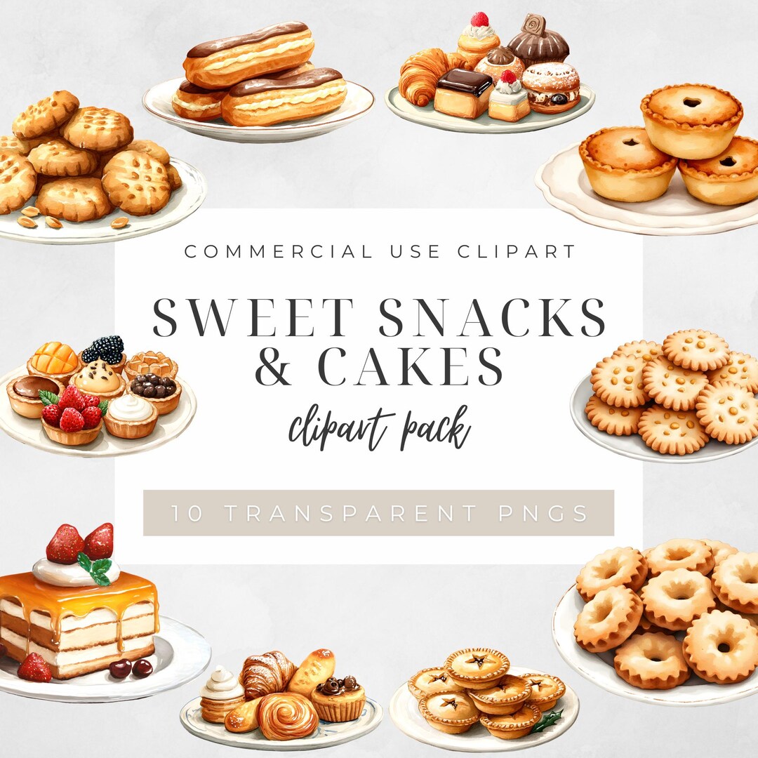 Sweet Snacks and Cakes Clipart Bundle, Watercolor Biscuits, Mince Pies ...