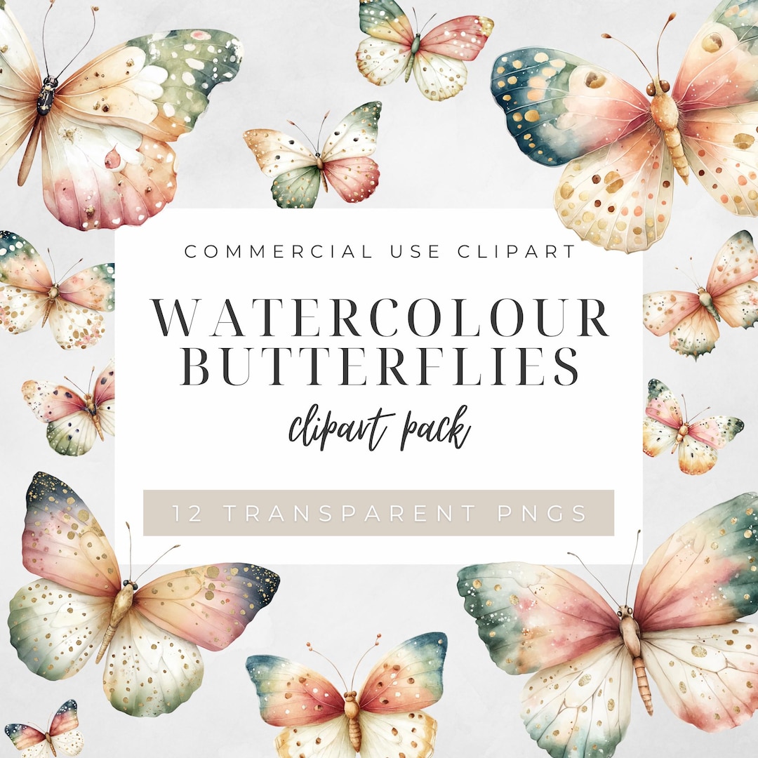 Watercolor Pastel Butterfly Clipart, Boho Blush Pink & Gold Butterflies ...