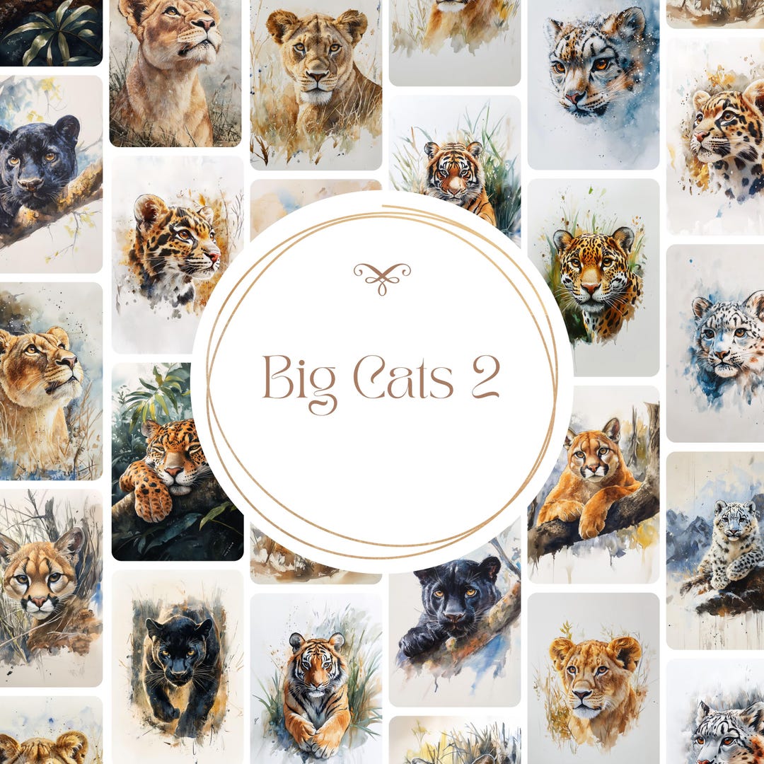 Watercolour Big Cats Clipart – Digital Download for Junk Journaling ...