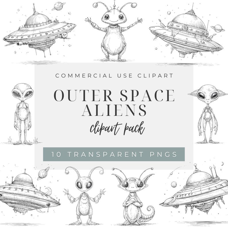 Outer Space Clipart Bundle, Galaxy Alien Robot and Astronaut Pngs ...