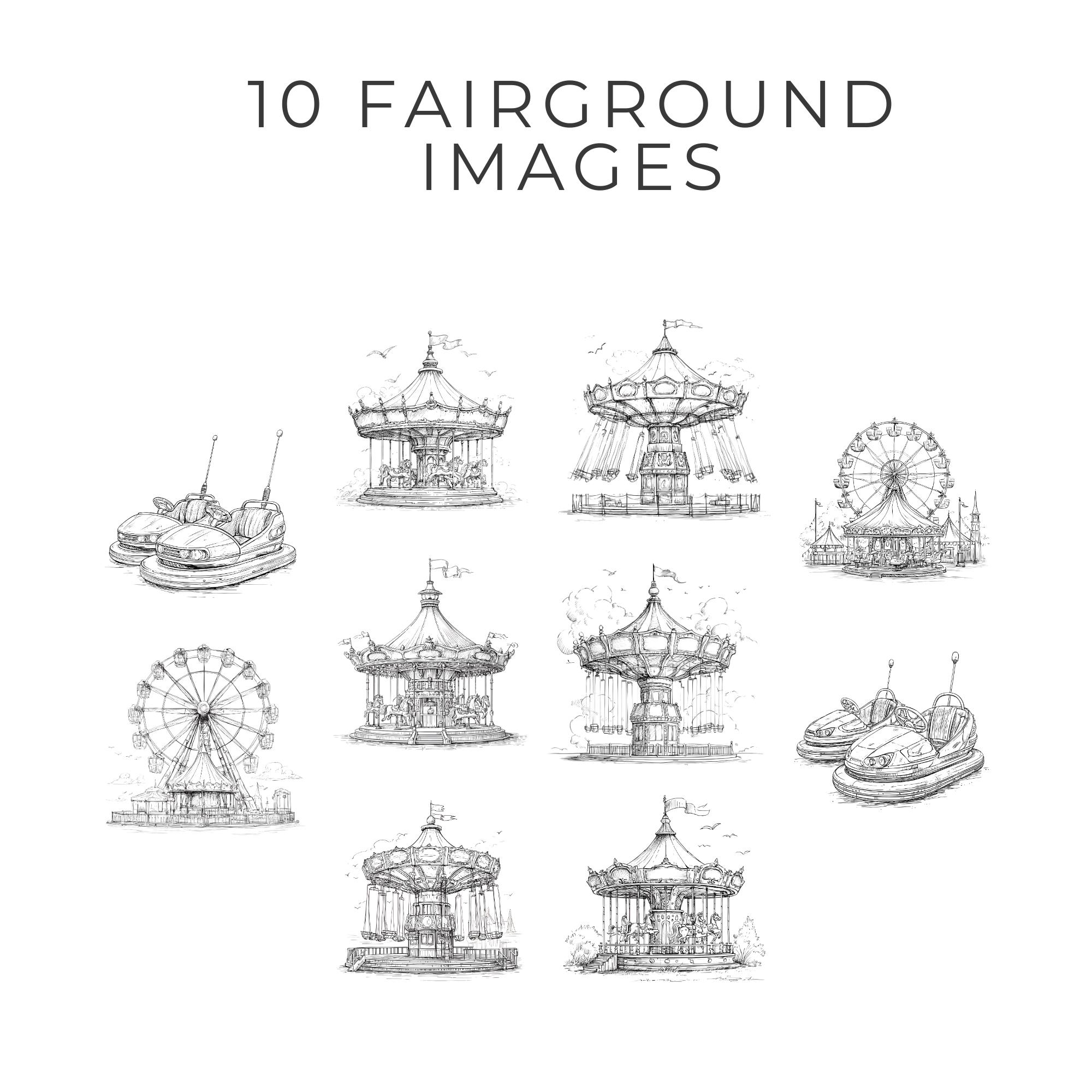 Fairground Black and White Clipart Pack, Carnival Ride Line Art ...