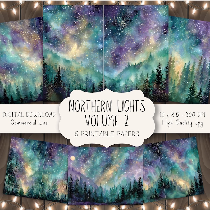 Northern Lights Printable Journal Pages, Aurora Borealis Night Sky ...