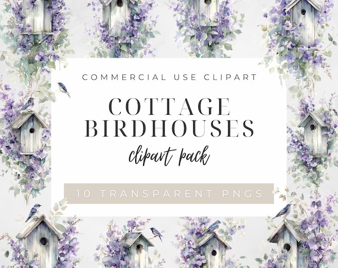 28 JPG Birdhouse Watercolor Clipart, Spring Garden Bird, Rustic Floral ...