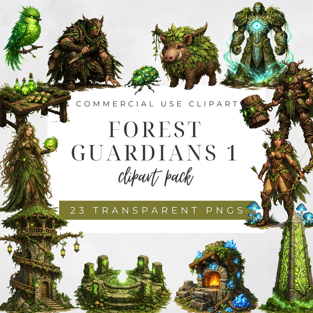 Fantasy Forest Guardians Clipart Pack, Nature Spirit Archers Hog ...